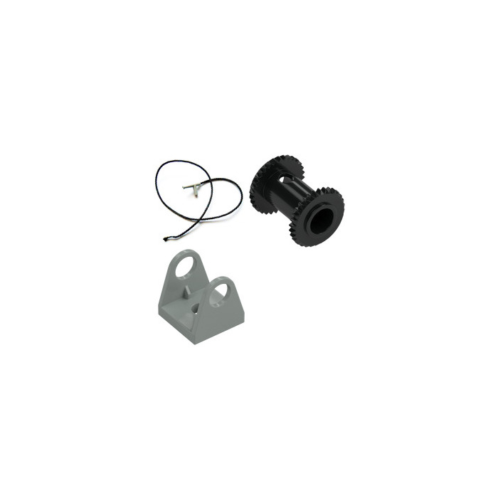 LEGO Light Gray Hose Reel 2 x 2 Holder with Black Drum and String with ...