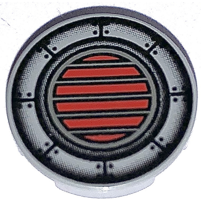 LEGO Light Gray Tile 2 x 2 Round with Red Grille with "X" Bottom (4150 ...
