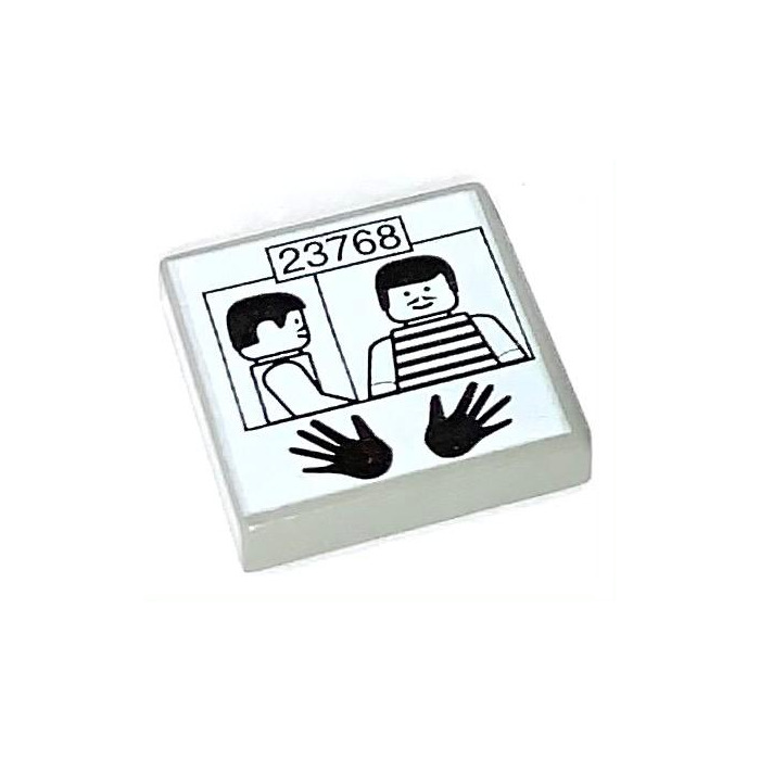 LEGO Tile 2 x 2 with Prisoner Mug Shot, Hand Prints and '23768' with ...