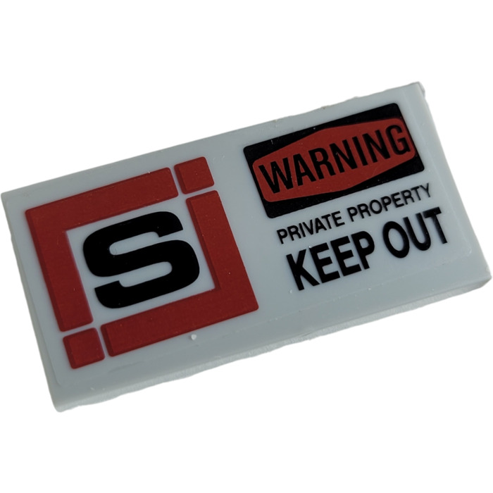 LEGO Tile 2 x 4 with "WARNING PRIVATE PROPERTY KEEP OUT" on Right and S ...