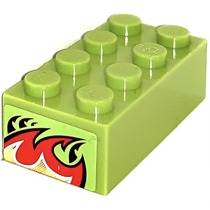 LEGO Lime Brick 2 x 4 with Red and Yellow Flame Sticker (3001) | Brick ...