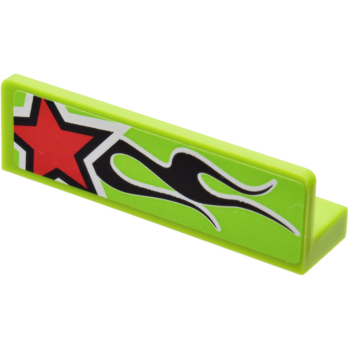LEGO Lime Panel 1 x 4 with Rounded Corners with Red Star (Left) Sticker ...
