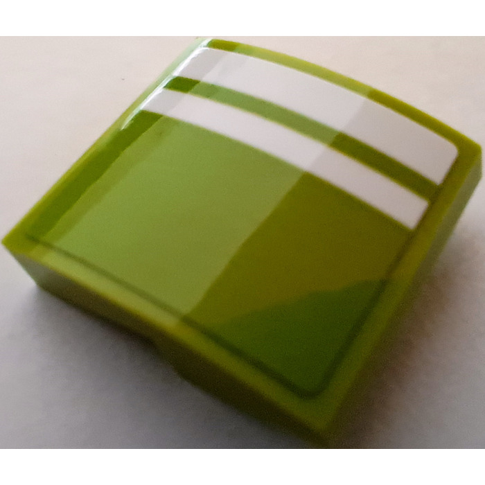 LEGO Lime Slope 2 x 2 Curved with two white stripes (Right) Sticker ...