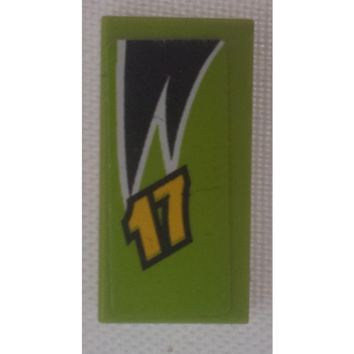 LEGO Lime Tile 1 x 2 with '17' Sticker with Groove (3069) | Brick Owl ...
