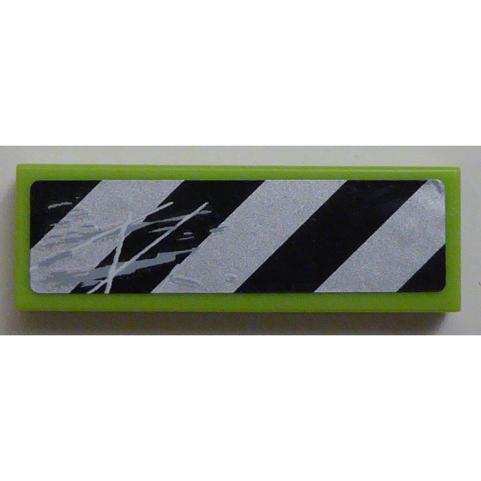 LEGO Lime Tile 1 x 3 with Danger Stripes and Scratches Right Sticker ...