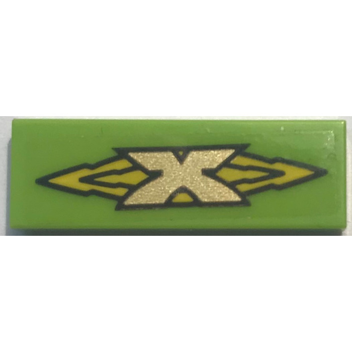 LEGO Lime Tile 1 x 3 with X Logo and Arrows Sticker (63864) | Brick Owl ...