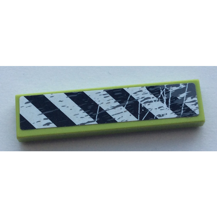 LEGO Lime Tile 1 x 4 with Black and White Danger Stripes 8963 Sticker ...