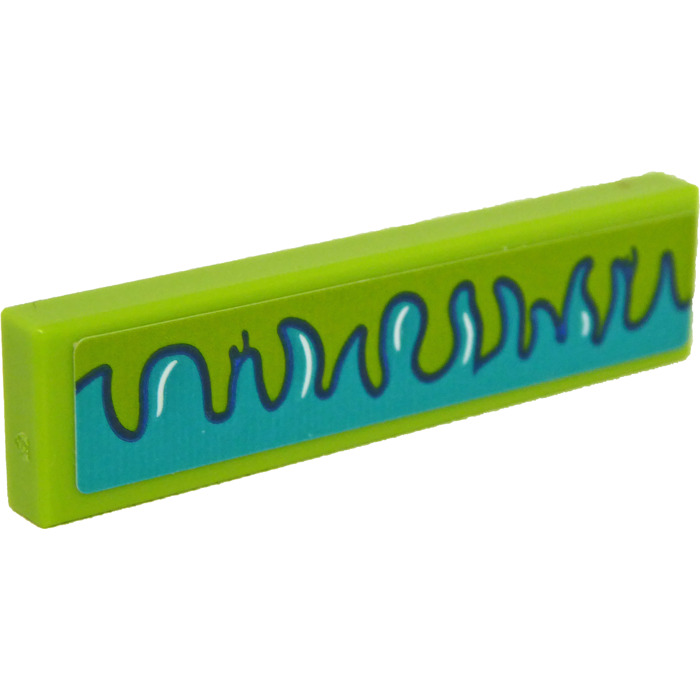LEGO Lime Tile 1 x 4 with Dark Turquoise Waves Sticker (2431) | Brick ...