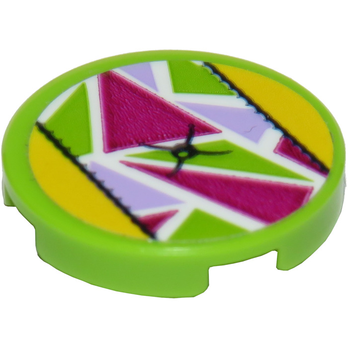 LEGO Lime Tile 2 x 2 Round with Cushion Button and Triangles Sticker ...
