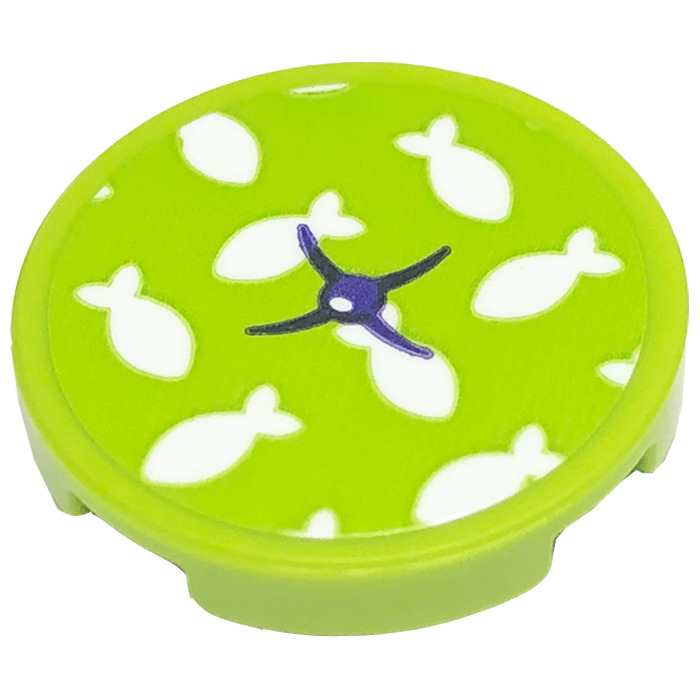 LEGO Lime Tile 2 x 2 Round with Fishes, Button Sticker with Bottom Stud ...