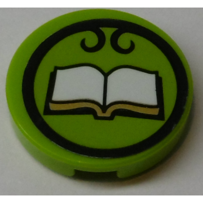 LEGO Lime Tile 2 x 2 Round with Opened Book Sticker with Bottom Stud ...