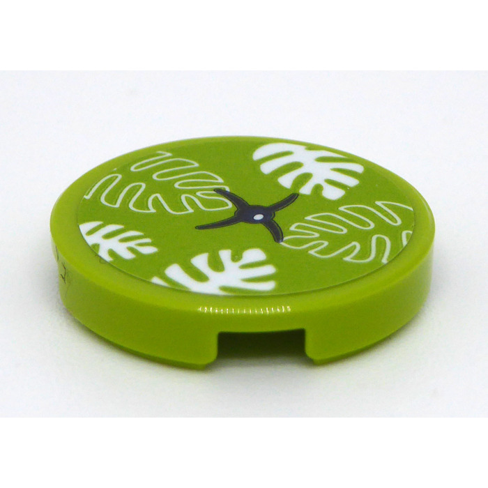 LEGO Tile 2 x 2 Round with Plant Leaves Sticker with Bottom Stud Holder ...