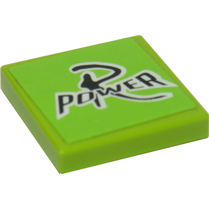LEGO Lime Tile 2 x 2 with Black 'R POWER' Sticker with Groove (3068 ...