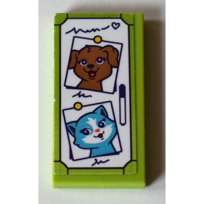 LEGO Lime Tile 2 x 4 with Dog and Cat Photos on Whiteboard Sticker ...