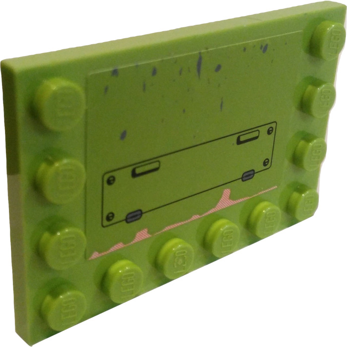 LEGO Lime Tile 4 x 6 with Studs on 3 Edges with Rusty Hatch and Wear ...