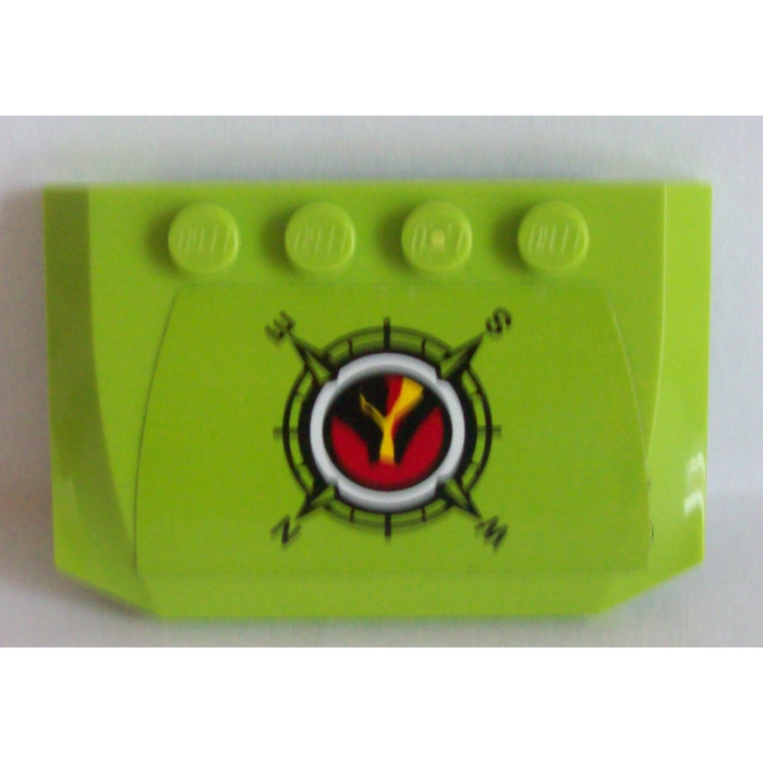 LEGO Lime Wedge 4 x 6 Curved with Volcano Explorers Logo Compass ...