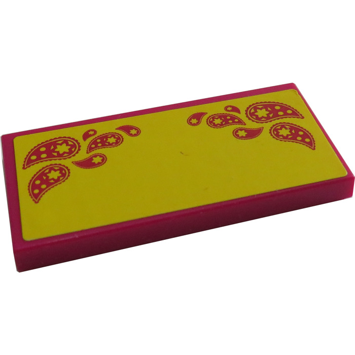 LEGO Tile 2 x 4 with Magenta Paisley Shooting Stars on Yellow ...