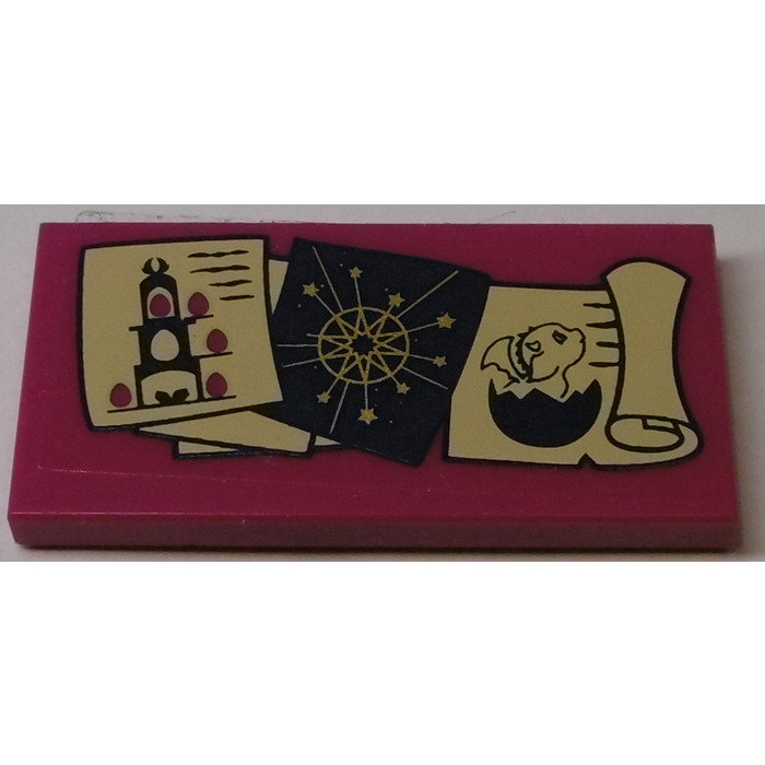 LEGO Magenta Tile 2 x 4 with Tower, Star Map and Baby Dragon Sticker ...