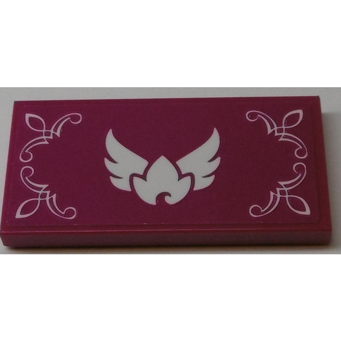 LEGO Magenta Tile 2 x 4 with White Wings and Scrollwork Sticker (87079 ...