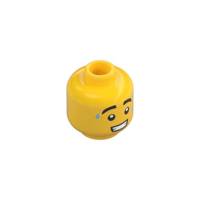 LEGO Male Head with Three Sweat Drops, Thick Eyebrows and Clenched Grin ...