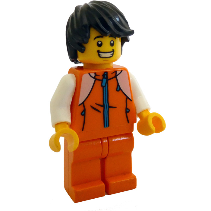 LEGO Man in Orange Zipper Jacket with White Arms Minifigure | Brick Owl