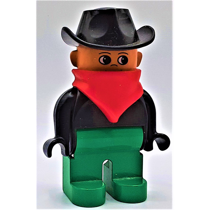 LEGO Man with Black Top and Red Scarf with Black Cowboy Hat Duplo ...