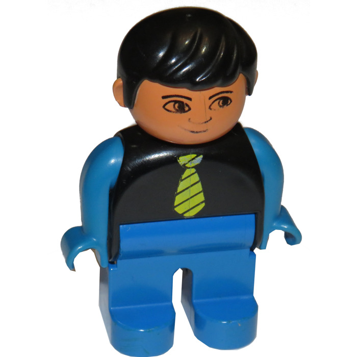 LEGO Man with Black Top with Yellow Tie and Blue Legs Duplo Figure ...