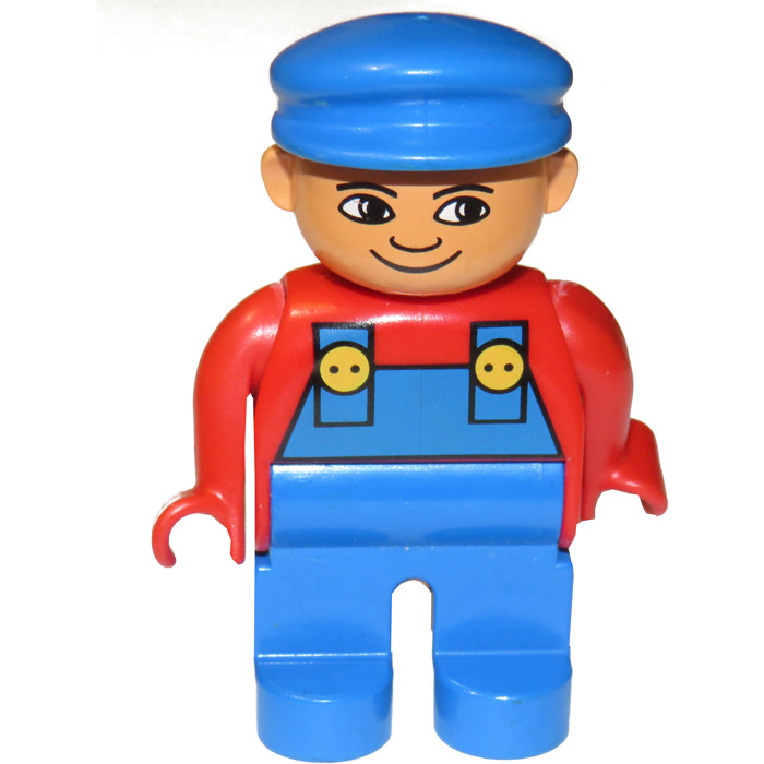 LEGO Man with Blue Overalls and Cap (Turned Down Nose) Duplo Figure ...