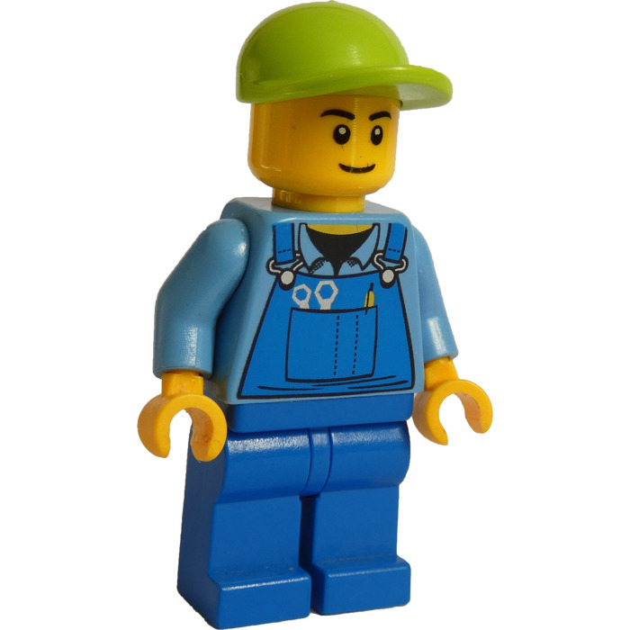 LEGO Man with Blue Overalls, Lime Cap Minifigure | Brick Owl - LEGO ...