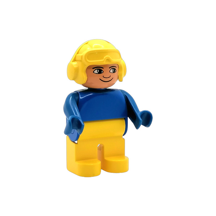 LEGO Man with Blue Top and Yellow Aviator Helmet Duplo Figure | Brick Owl