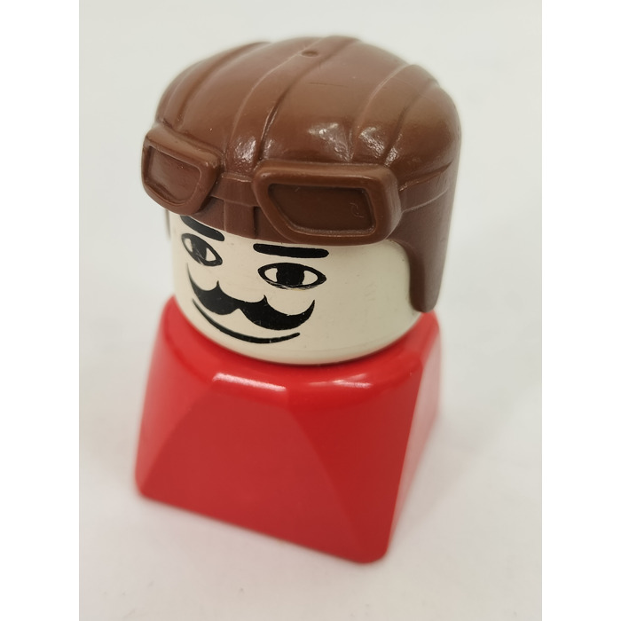 LEGO Man with Brown Aviator Hat and Moustache on Red Base Duplo Figure ...
