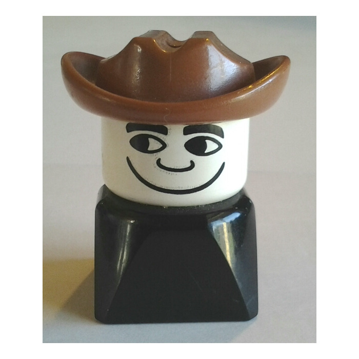 LEGO Man with Brown Cowboy Hat and Looking Right on Black Base Duplo ...