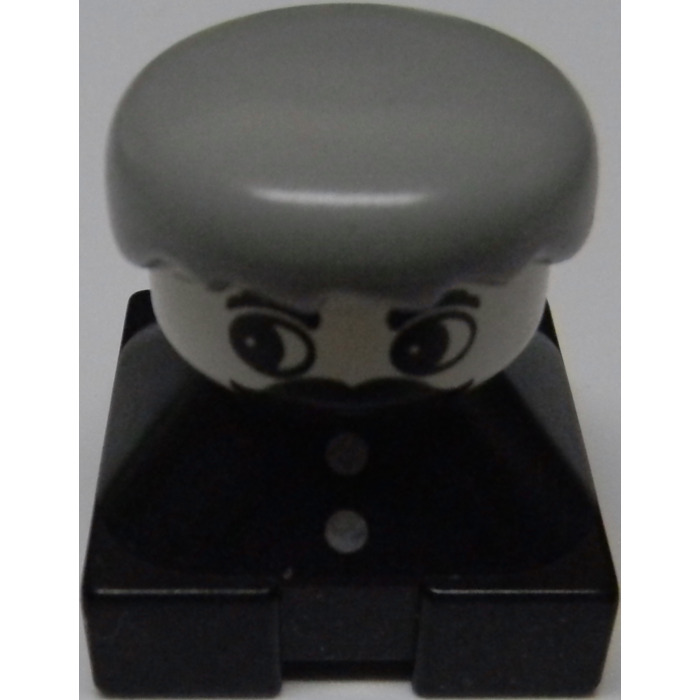 LEGO Man with Gray Hair and Moustache on Black Base Duplo Figure ...