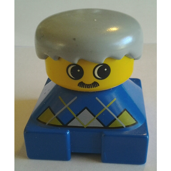 LEGO Man with Gray Hair and Moustache with Argyle Sweater on Blue Base ...