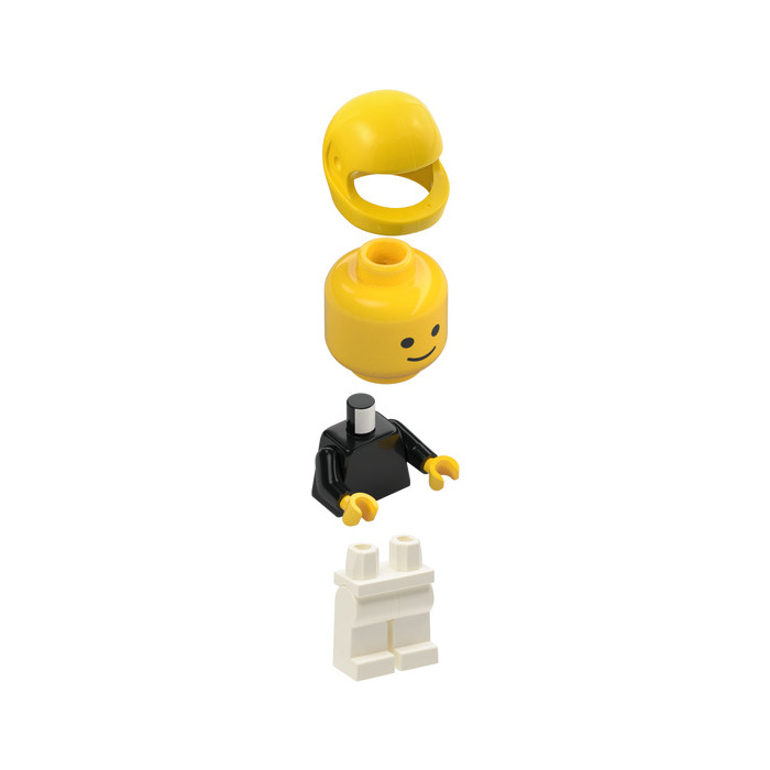 LEGO Man with Plain Black Torso, White Legs and Yellow Helmet ...