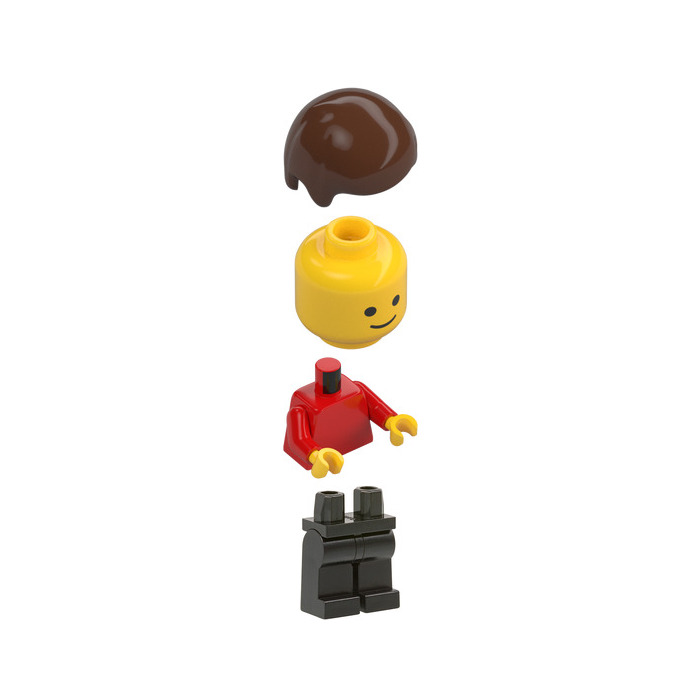 LEGO Man with Plain Red Torso, Black Legs, Brown Hair Minifigure ...