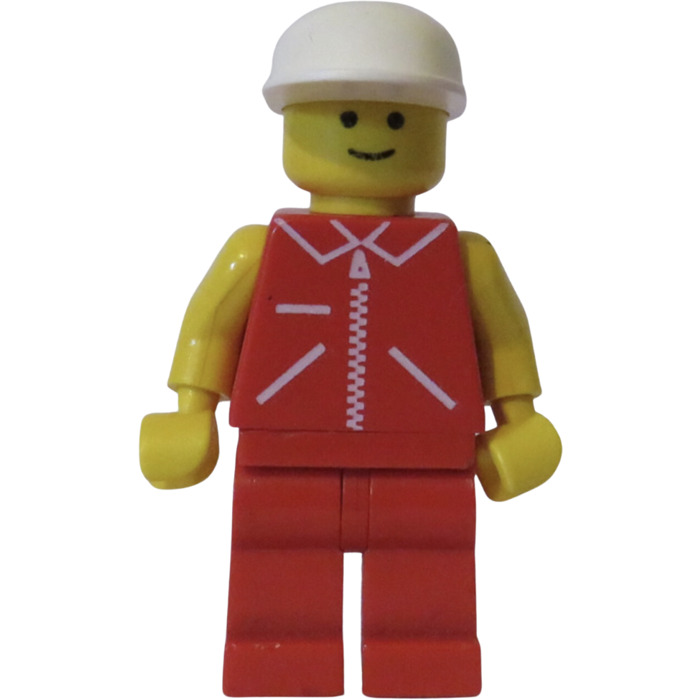 LEGO Man with Red Jacket with Zipper, Red Legs, White Cap Minifigure ...