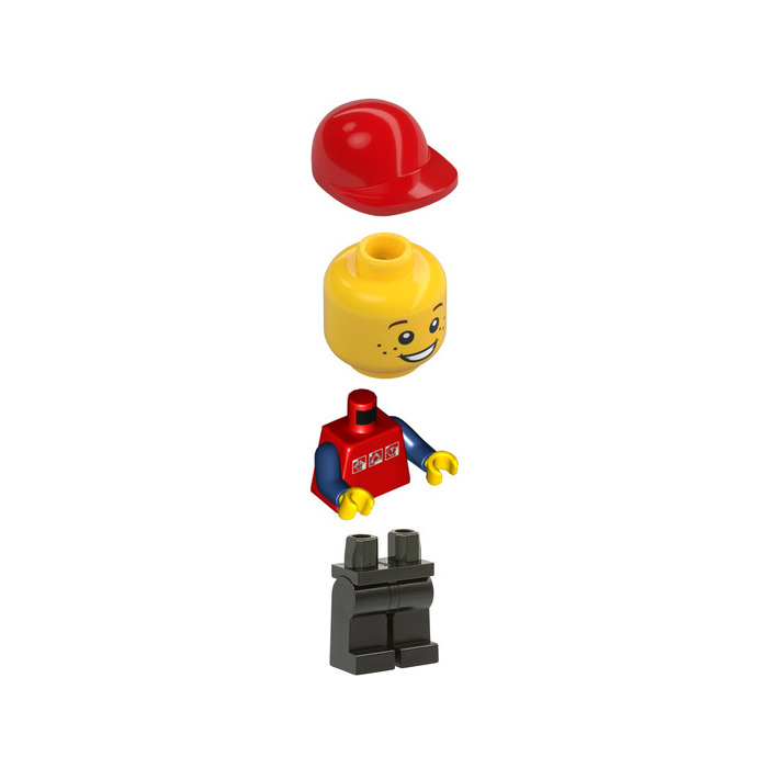 LEGO Man with Red Shirt with Silver Logos and Cap with Freckles ...