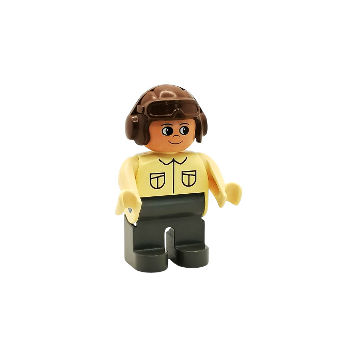 LEGO Man with Tan Shirt and Brown Aviator Helmet Duplo Figure | Brick ...