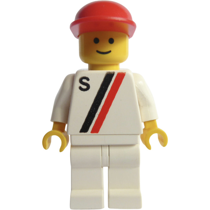 LEGO Man with White with Red and Black Stripe, Red Cap Minifigure ...