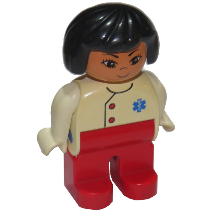 LEGO Medic with White Top and Red Legs with Black Hair Duplo Figure ...