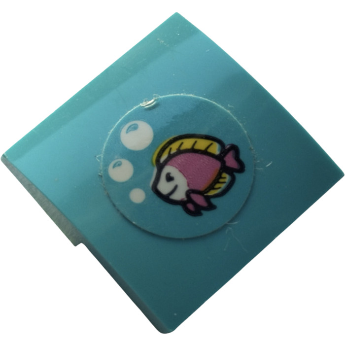 LEGO Medium Azure Slope 2 x 2 Curved with Fish and Bubbles Sticker ...