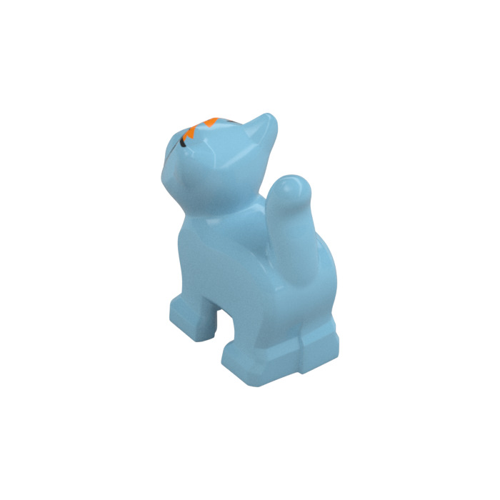 LEGO Medium Azure Standing Cat with Short Tail Up with White Muzzle and ...