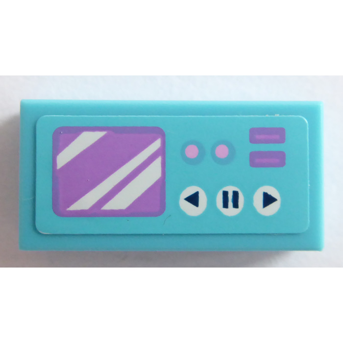LEGO Medium Azure Tile 1 x 2 with Screen and buttons Sticker with ...