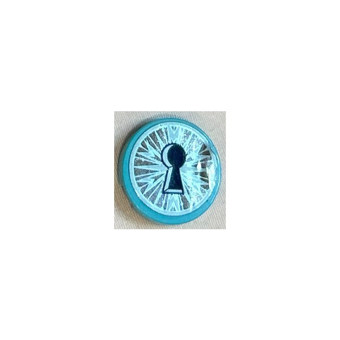 LEGO Medium Azure Tile 2 x 2 Round with Dark Blue Keyhole Sticker with ...