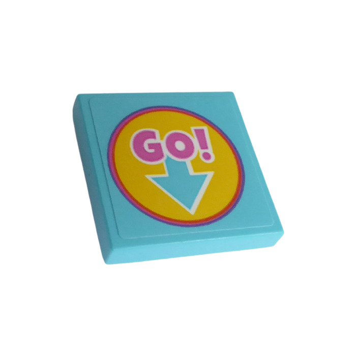 LEGO Medium Azure Tile 2 x 2 with 'GO!' In Circle and Down Arrow ...