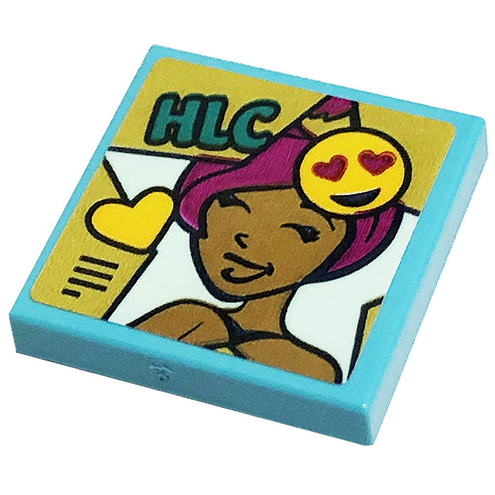 LEGO Medium Azure Tile 2 x 2 with 'HLC', Heart, Smiling Emoticon, Girl ...