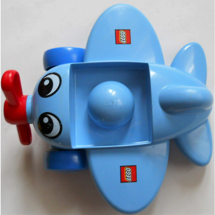 LEGO Medium Blue Primo Airplane with Red Propeller and Blue Wheels with ...