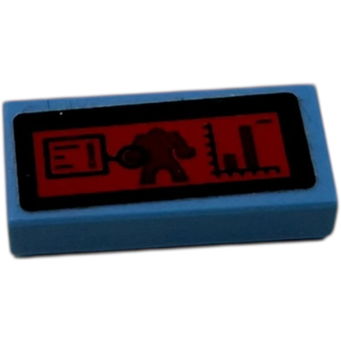 LEGO Medium Blue Tile 1 x 2 with Red Control Panel Sticker with Groove ...