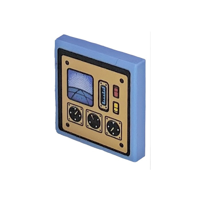LEGO Medium Blue Tile 2 x 2 with Control Panel Sticker with Groove ...
